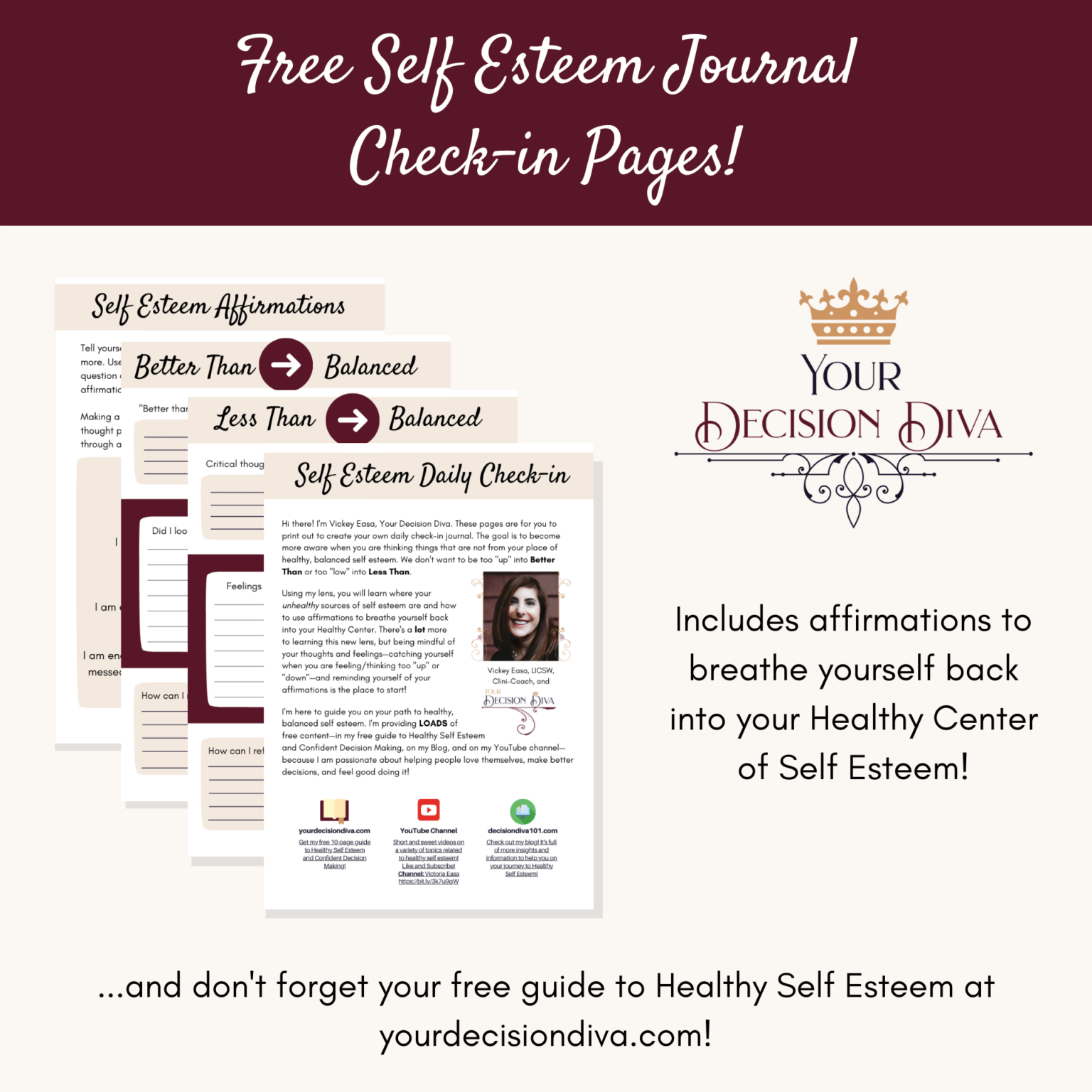 Daily Self Esteem Check-in Journal: A Freebie for YOU! - Your Decision Diva